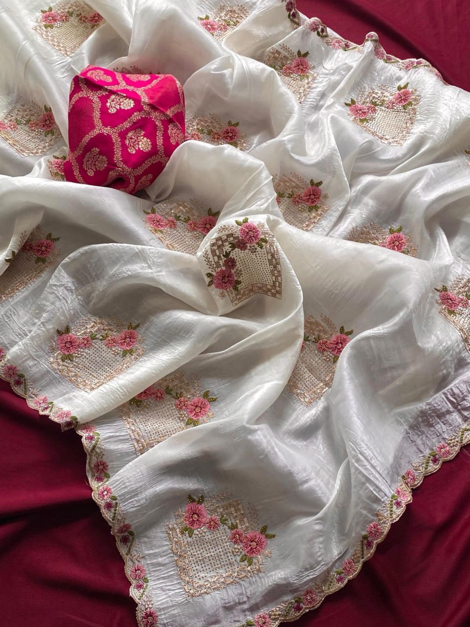 Pure paper silk crush saree – Saanju Fashion